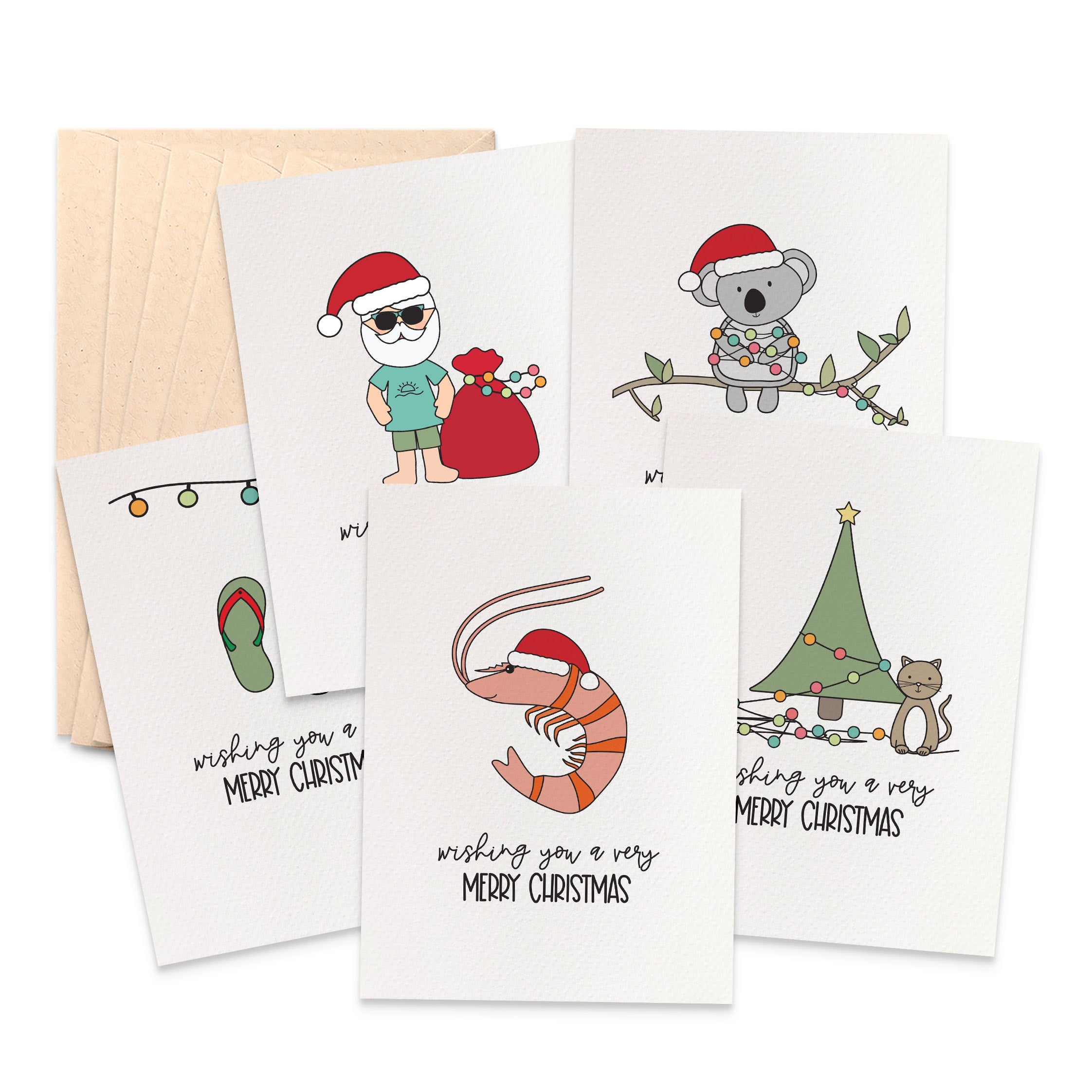 Fun Australian Christmas Card Pack featuring 5 Australian Themed Cards ...