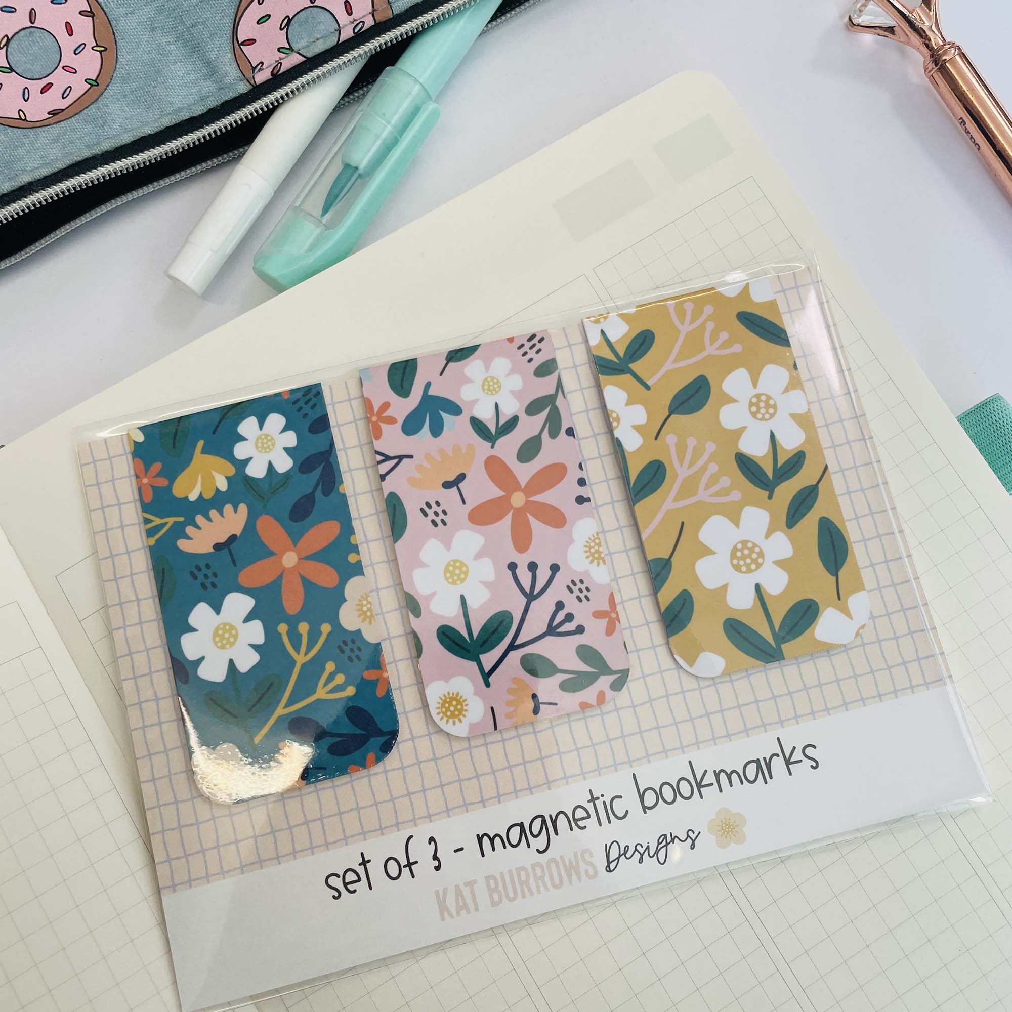 Floral Magnetic Bookmarks Set of 3, Magnetic Bookmarks for the Book ...