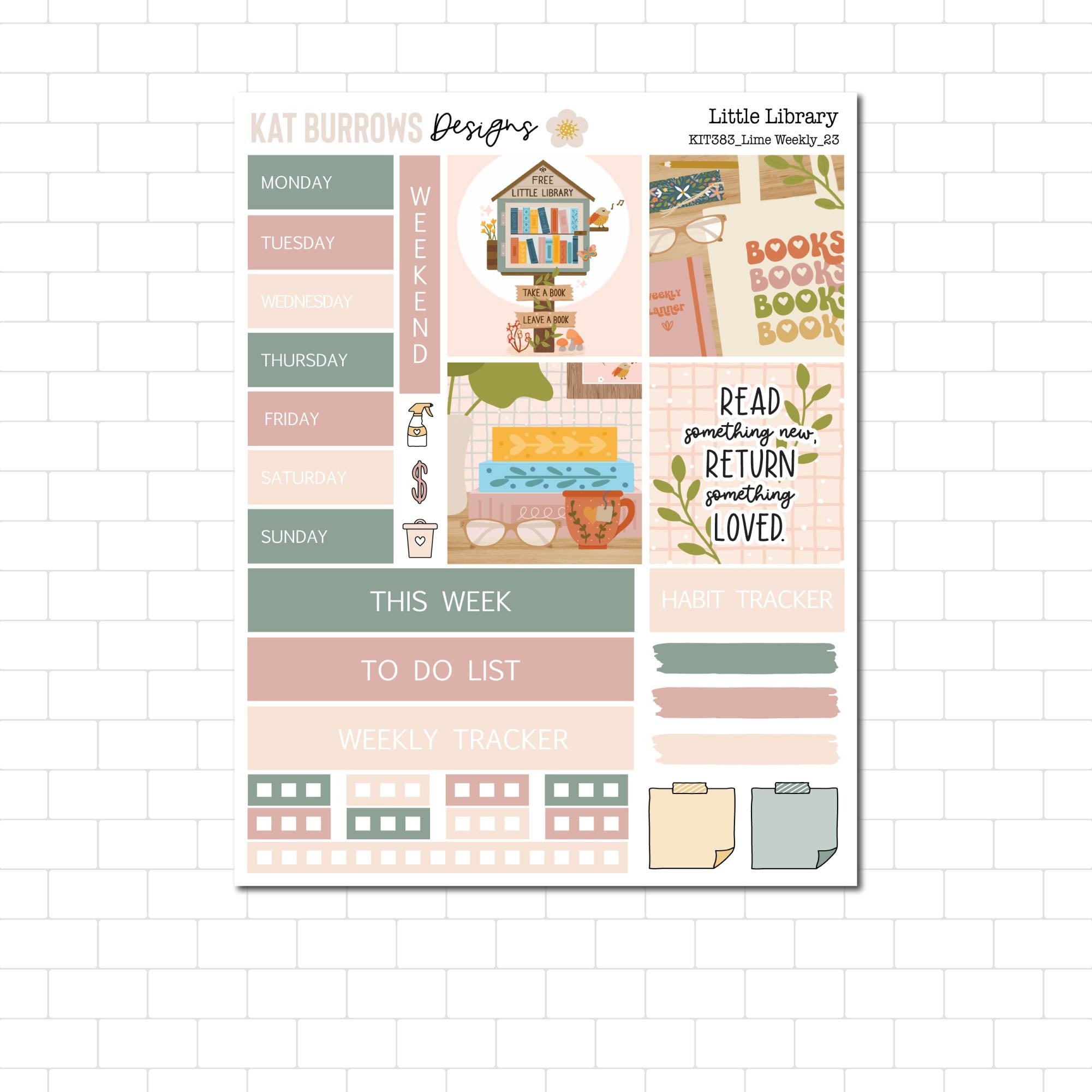 Little Library Lime Weekly Sticker Kit, Bookish Sticker Kit for the ...