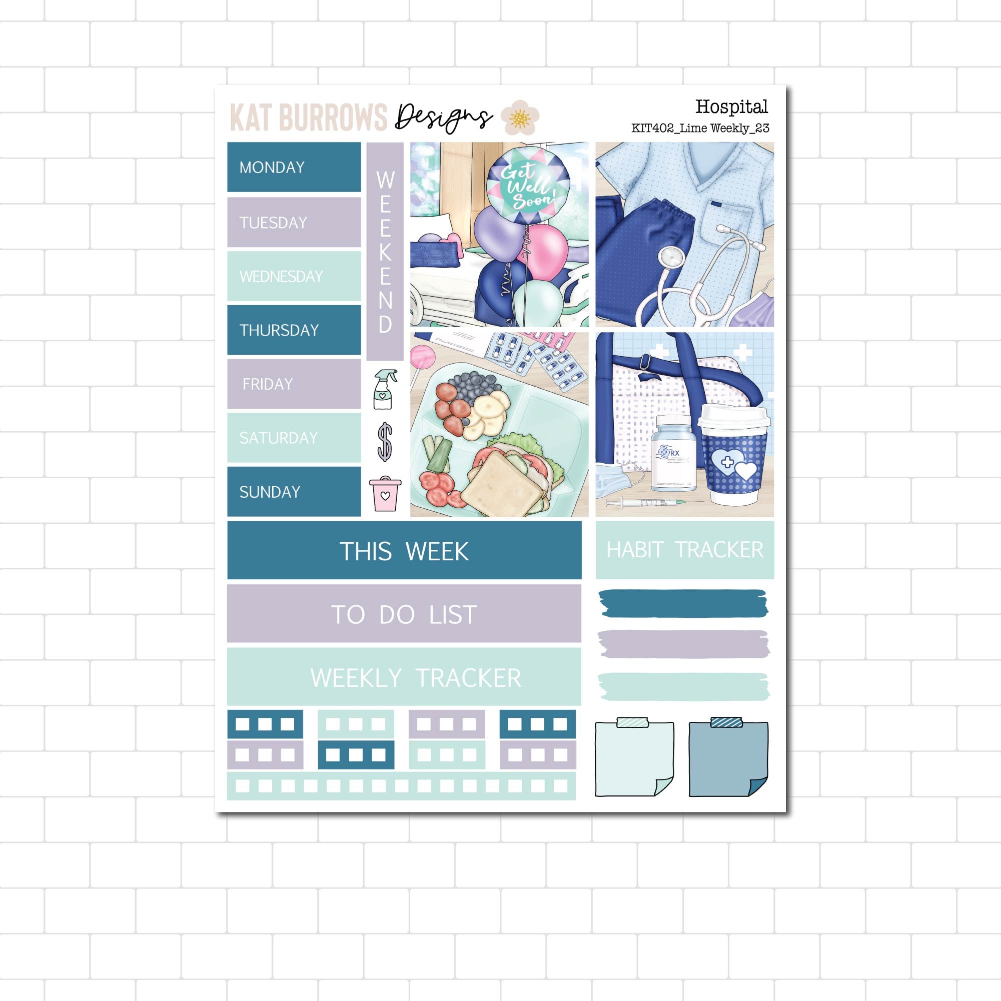 Hospital Lime Weekly Sticker Kit, Sick Sticker Kit for the Lime Weekly ...