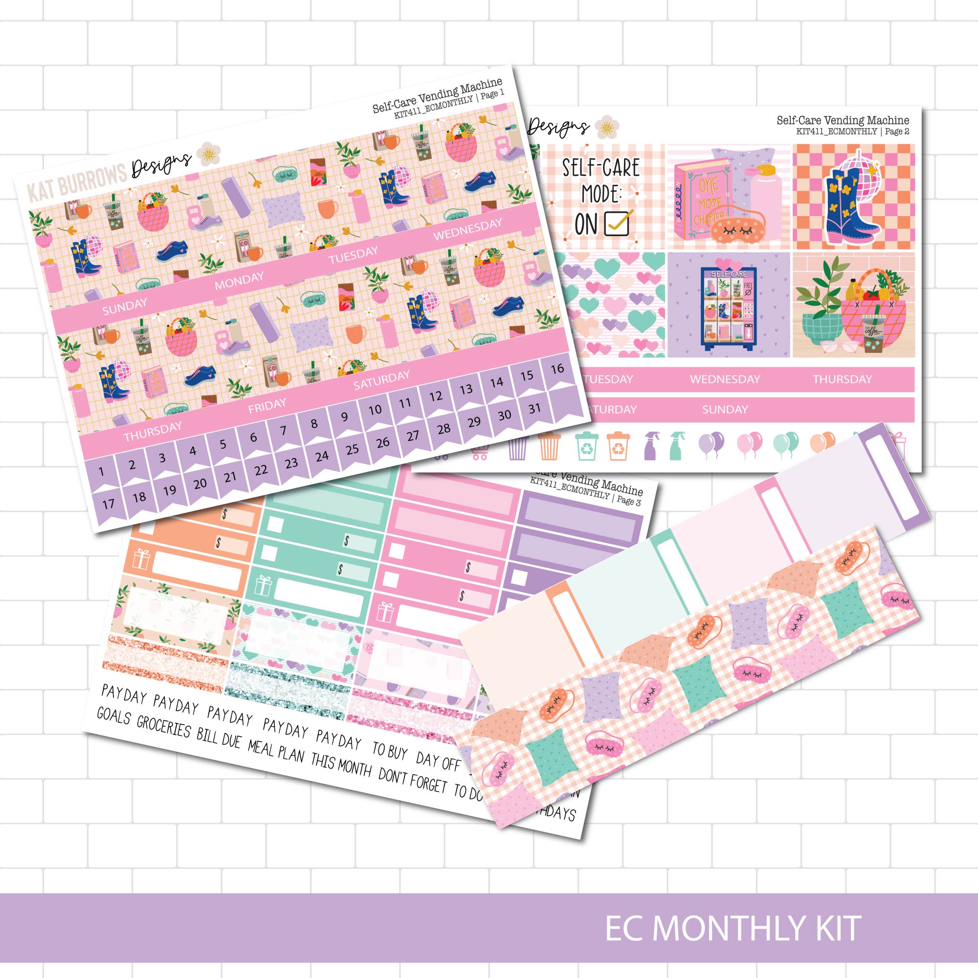 Self-Care Vending Machine EC Monthly Sticker Kit, Erin Condren Stickers ...