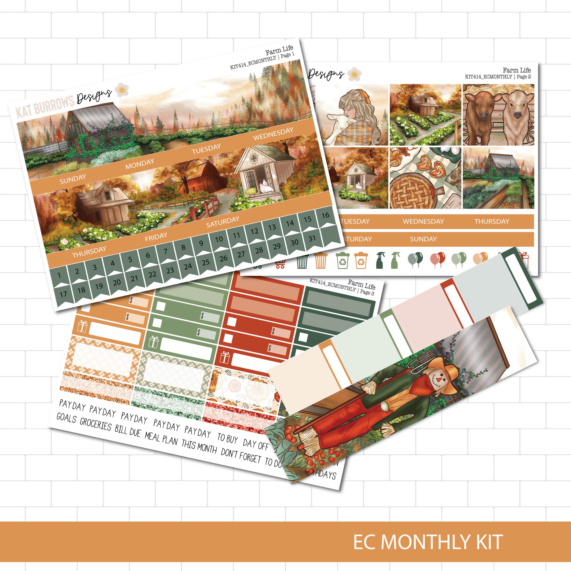Farm Life EC Monthly Kit Planner Stickers for the Erin Condren Planner ...