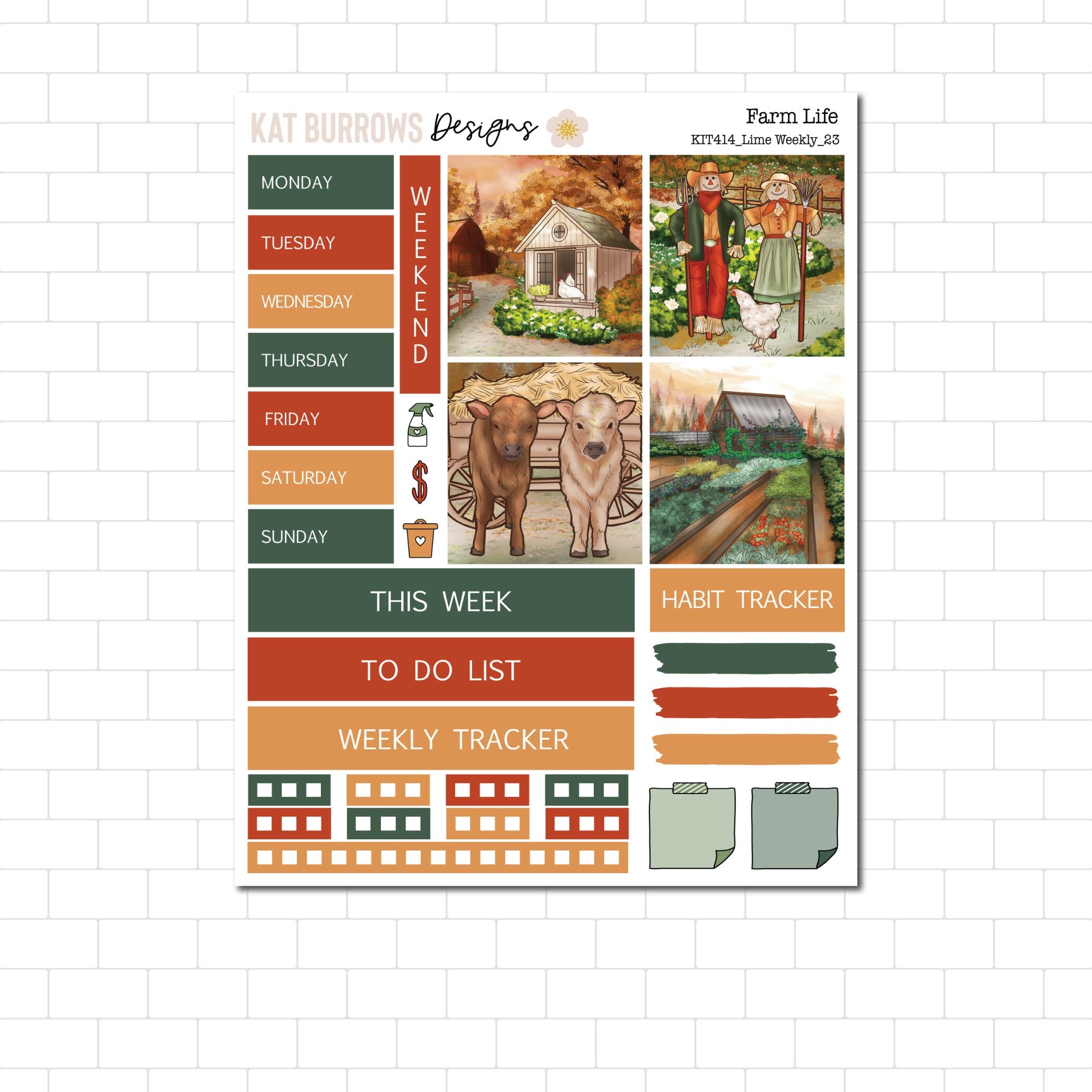 Farm Life Lime Weekly Sticker Kit, Farm Sticker Kit for the Lime Weekly ...