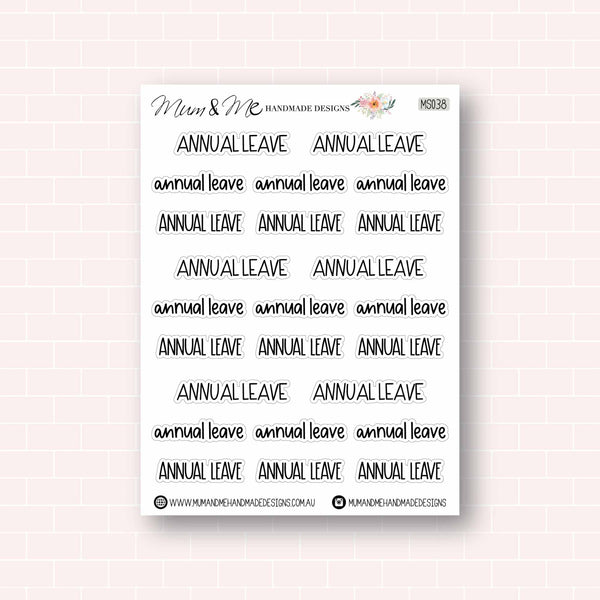 Annual Leave Script Planner Stickers, Annual Leave Script Word Stickers ...