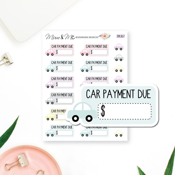 Planner Stickers, Car Payment Due Payment Reminders for Erin Condren ...