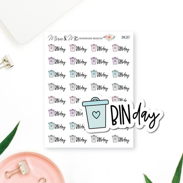 Bin Day Script Icon Stickers, Bin Stickers for The Happy Planner, Erin ...
