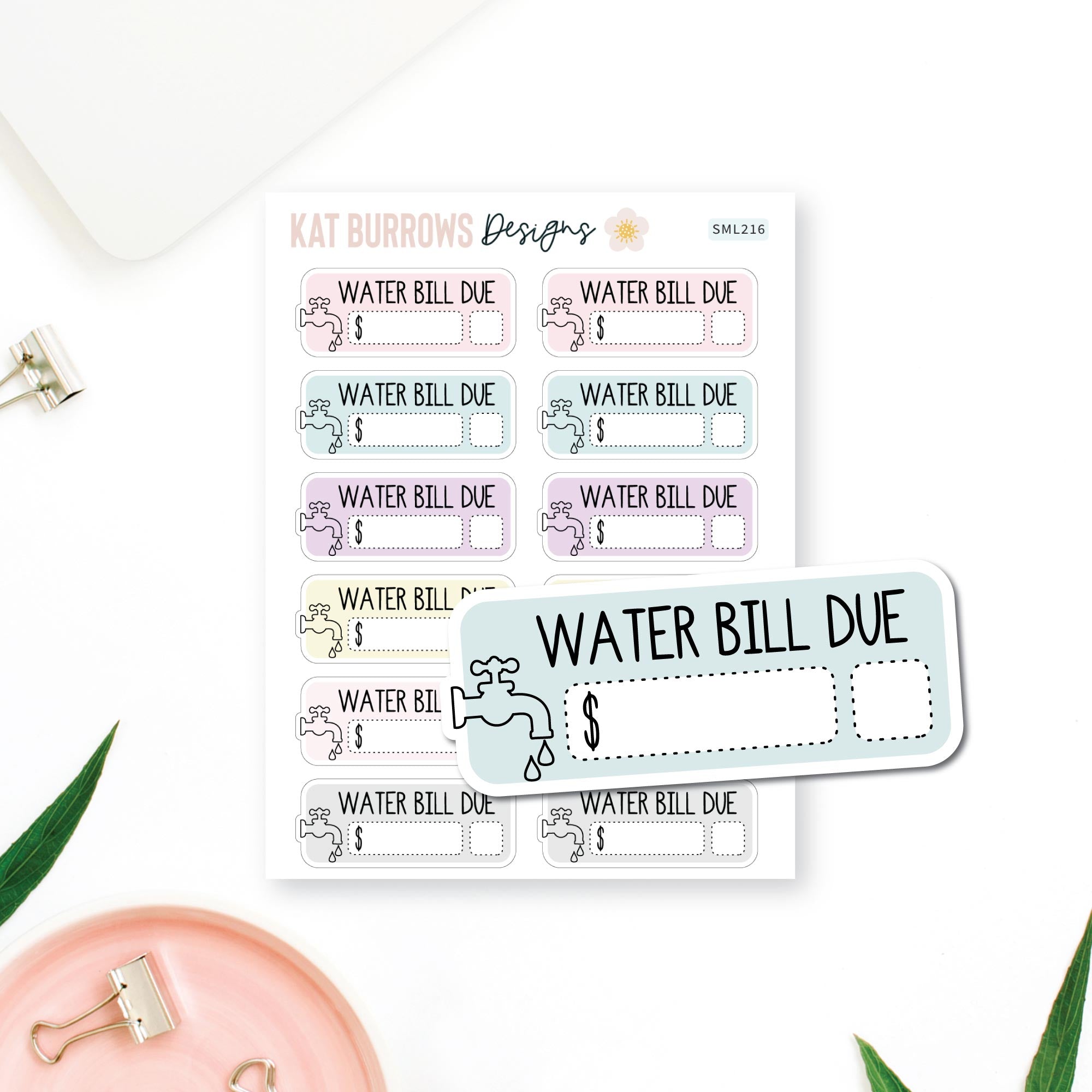 Water Bill Planner Stickers, Water Bill Stickers for planners, Reminder ...