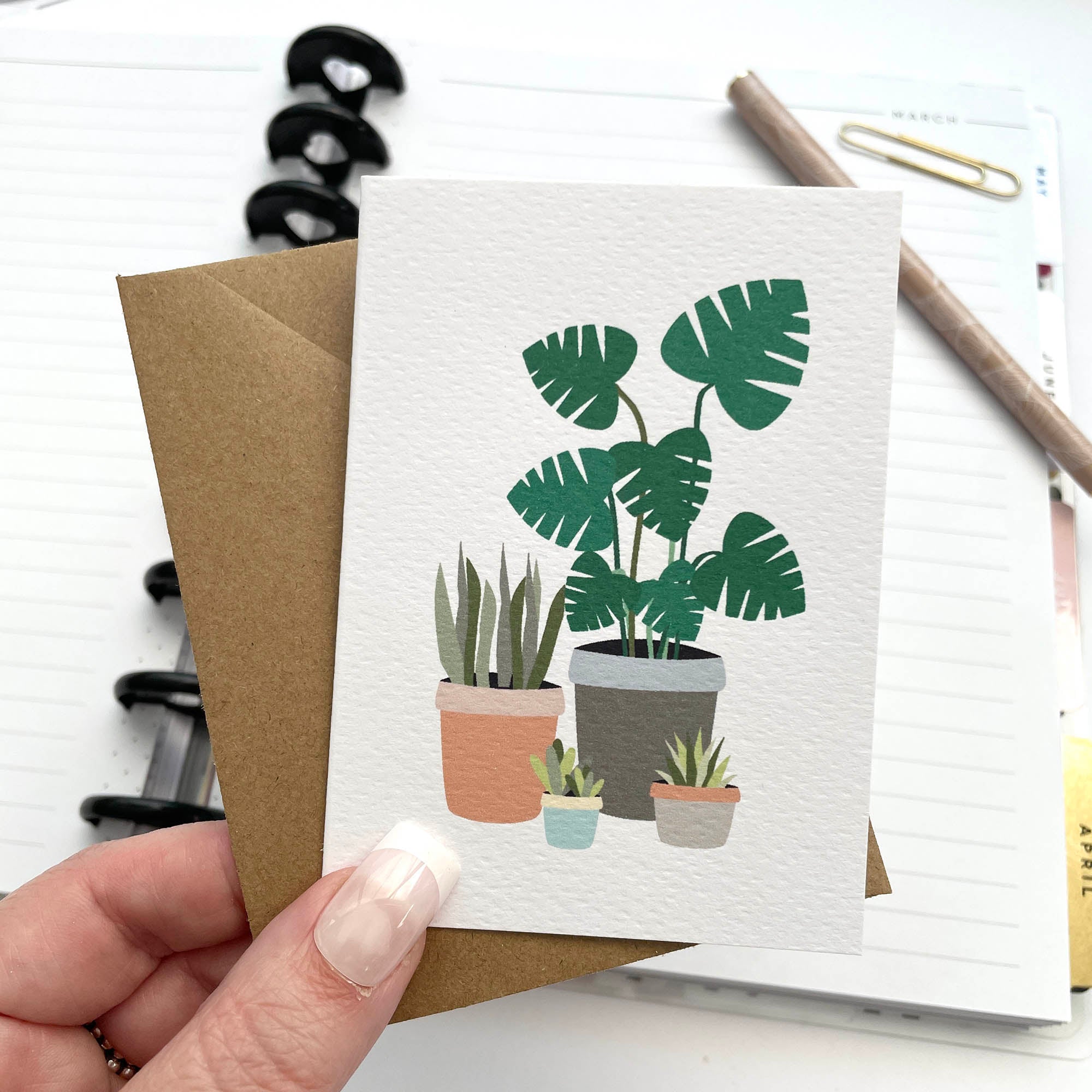 A Mini Greeting Card and Kraft Envelope, Indoor Plants Card, Plant ...