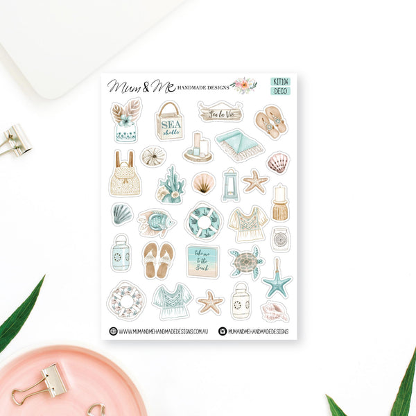 Coastal Stickers, Beach Deco Planner Stickers for The Happy Planner ...